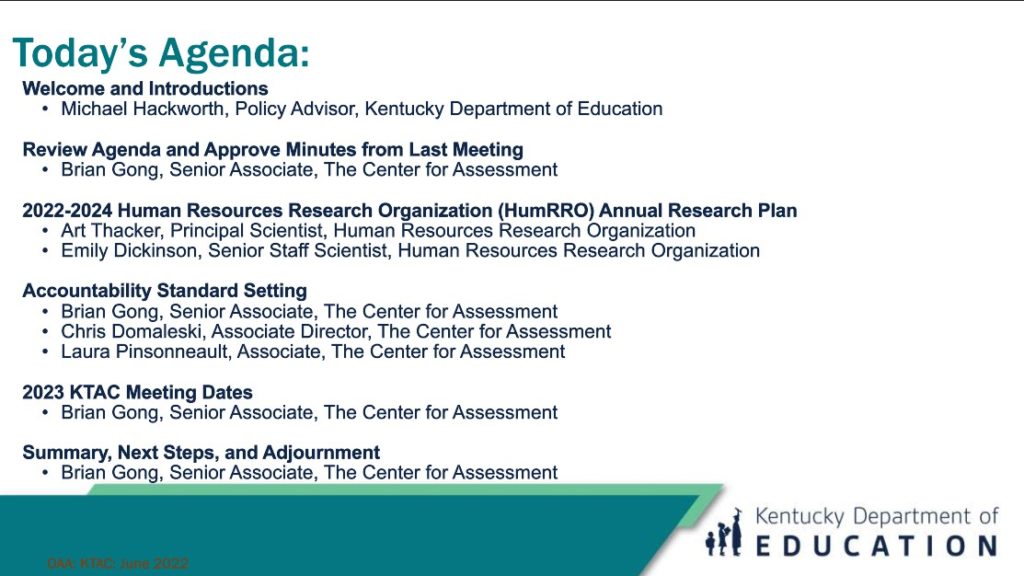 Kentucky Technical Advisory Committee (KTAC) – June 22, 2022 | KDE ...